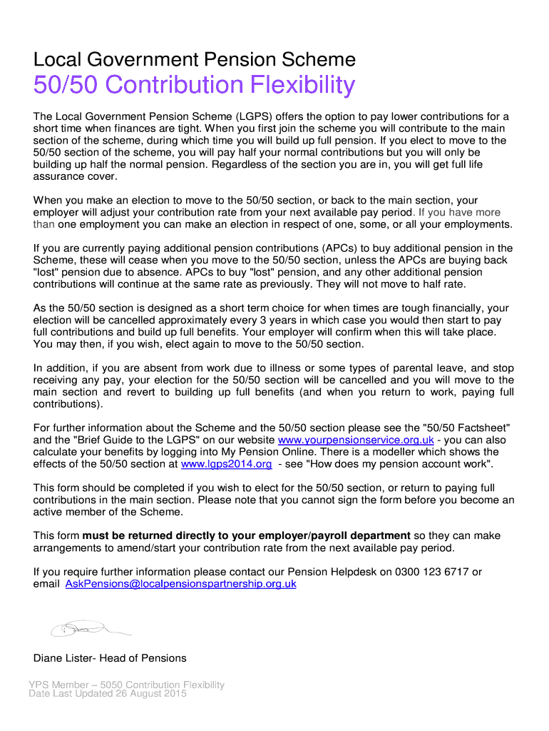Fillable Online Local Government Pension Scheme 50/50 Contribution Fax ...