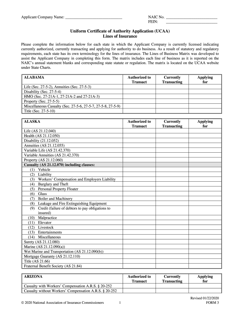 Fillable Online UCAA Form 3. Uniform Certificate of Authority ...
