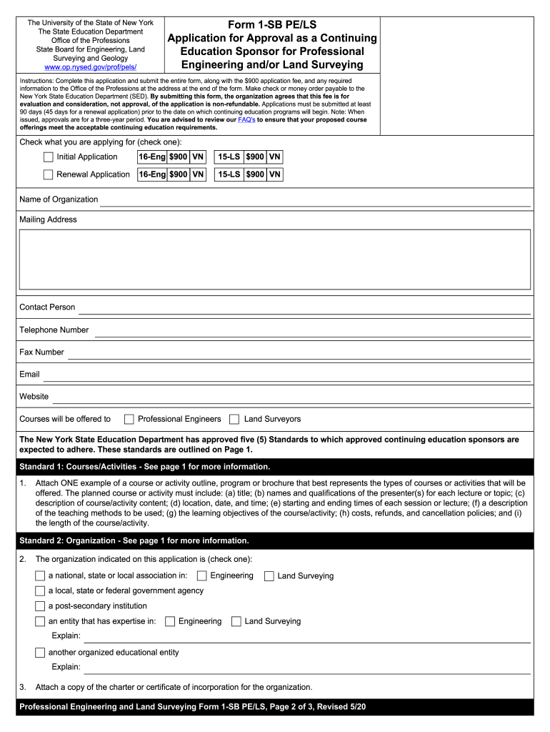 Fillable Online Professional Engineering/Land Surveying Form 1-SB PE/LS ...