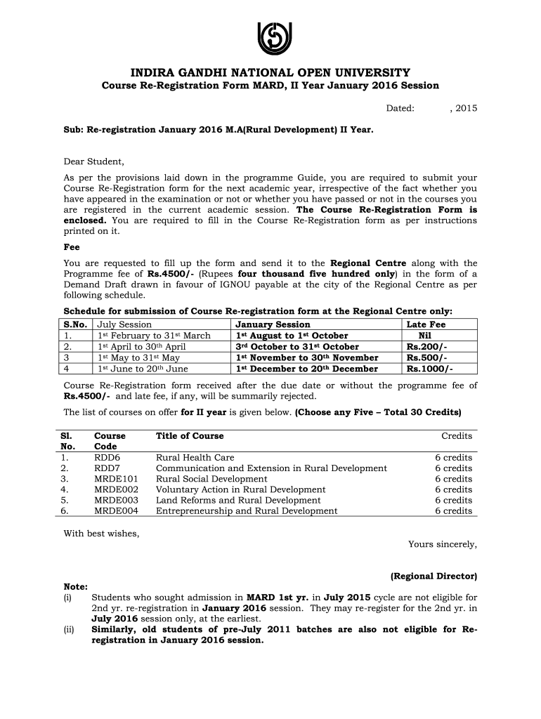Fillable Online Ignou Reregistration Last Date - Fill Online, Printable ...