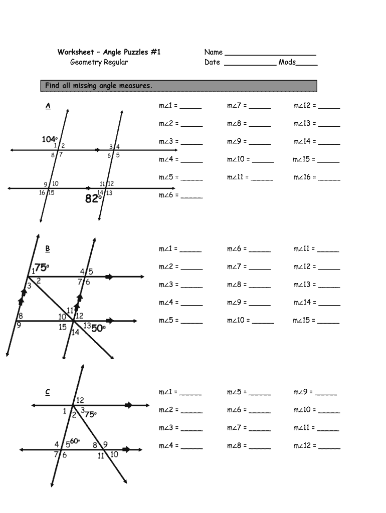 Fillable Online Worksheet Angle Puzzles #1 Fax Email Print - pdfFiller