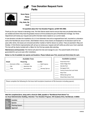 Fillable Online Tree Donation Request Form Parks - Northbrook Park ...