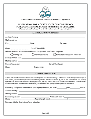 Fillable Online application for a certificate of competency for a ...