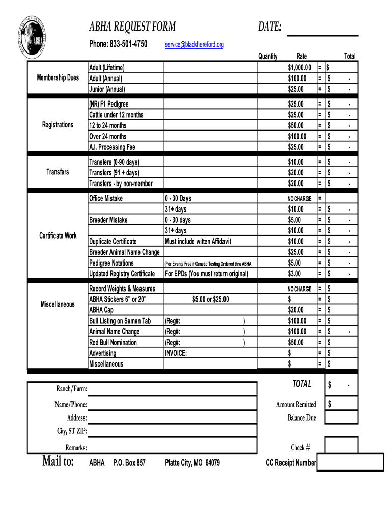 Fillable Online ABHA Order Form April 2018 Fax Email Print - pdfFiller
