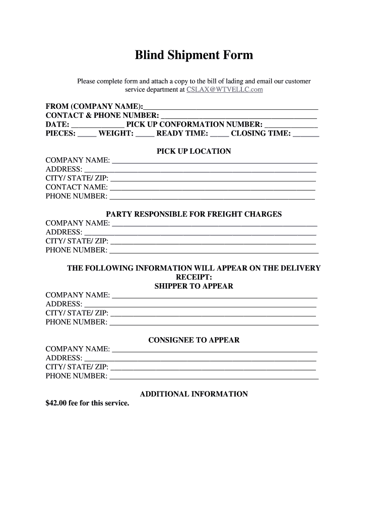 Fillable Online Blind Shipment Form.docx Fax Email Print - pdfFiller