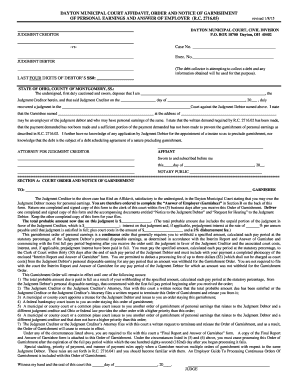 Fillable Online affidavit, order, and notice of garnishment of personal ...