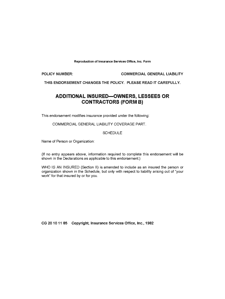 Fillable Online Additional Insured Form CG2010 Fax Email Print - pdfFiller