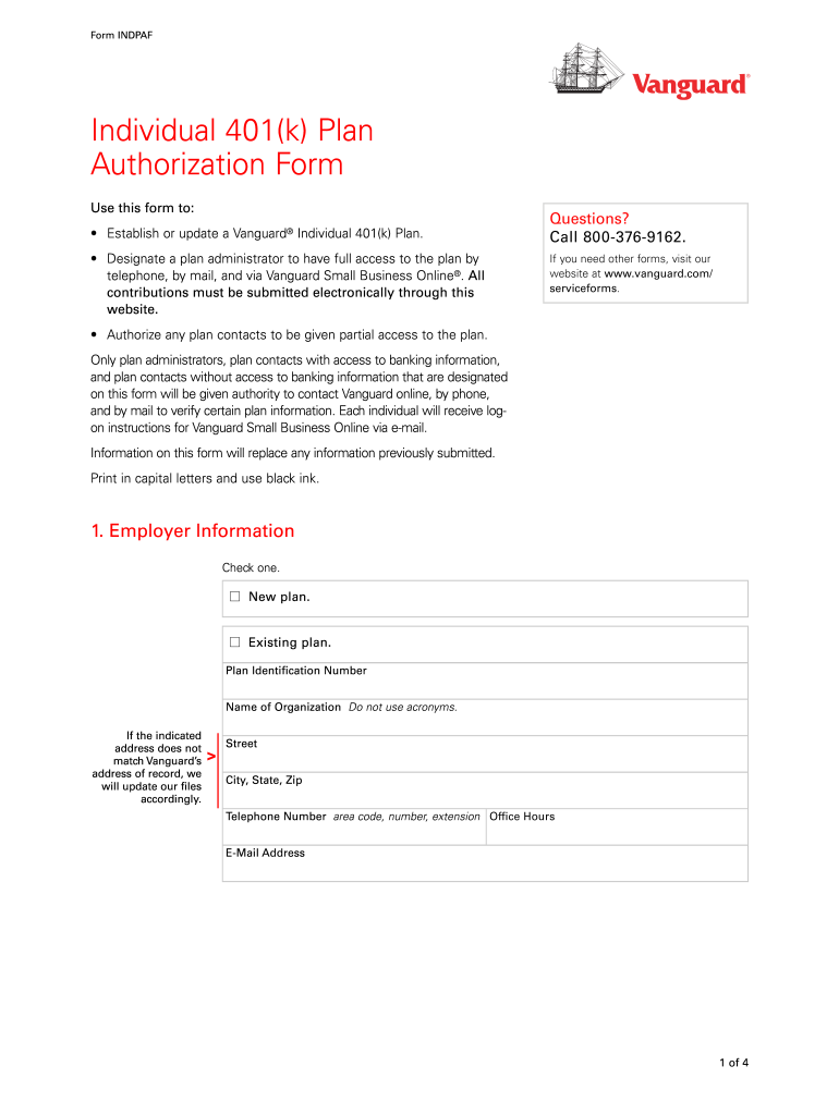Fillable Online Individual 401(k) Plan Authorization Form Fax Email ...