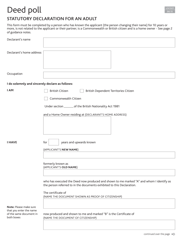 Fillable Online Deed poll. Deed poll Fax Email Print - pdfFiller