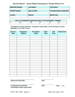 Fillable Online Service Record School Based Occupational Therapy ...
