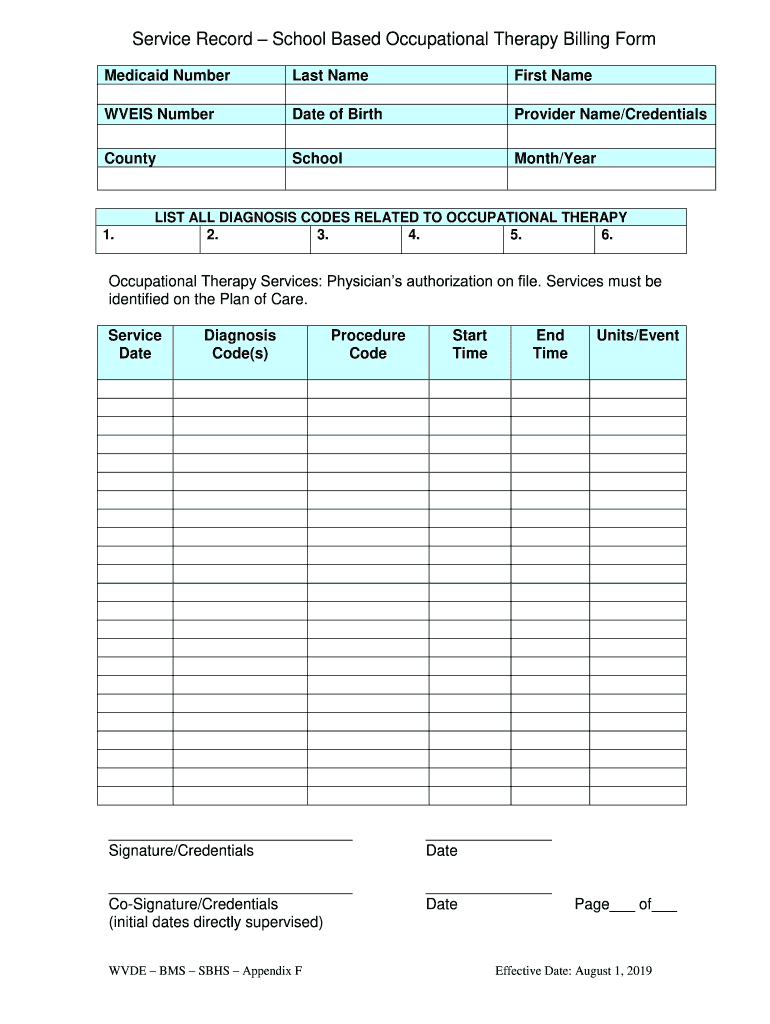 Fillable Online Service Record School Based Occupational Therapy ...