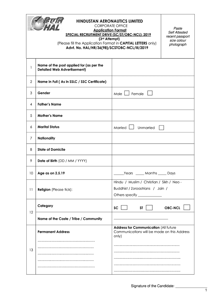 Fillable Online SRD for SCSTOBC - Application Form Fax Email Print ...