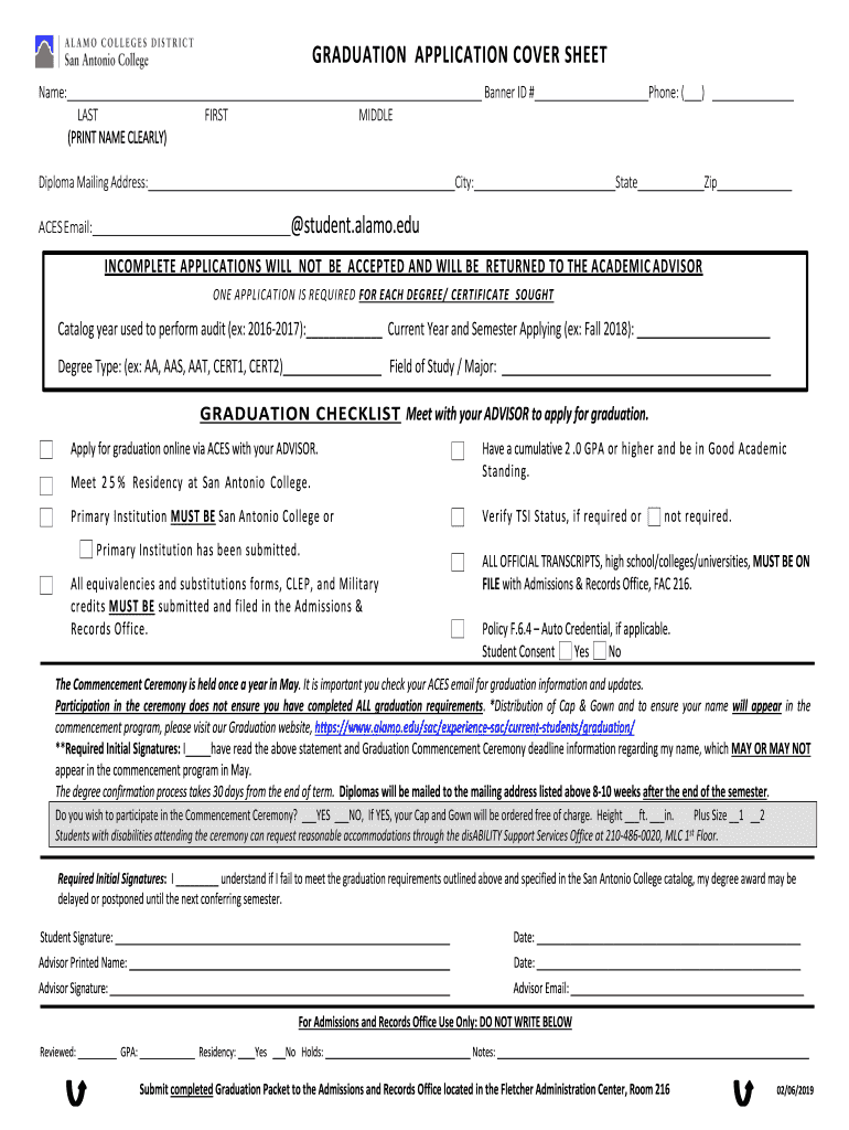 Fillable Online GRADUATION APPLICATION COVER SHEET Fax Email Print - pdfFiller