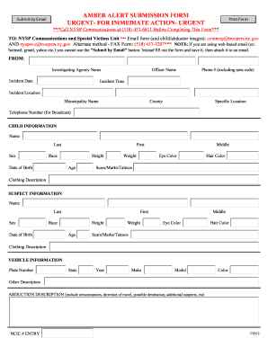 Fillable Online AMBER ALERT SUBMISSION FORM URGENT- FOR IMMEDIATE ...
