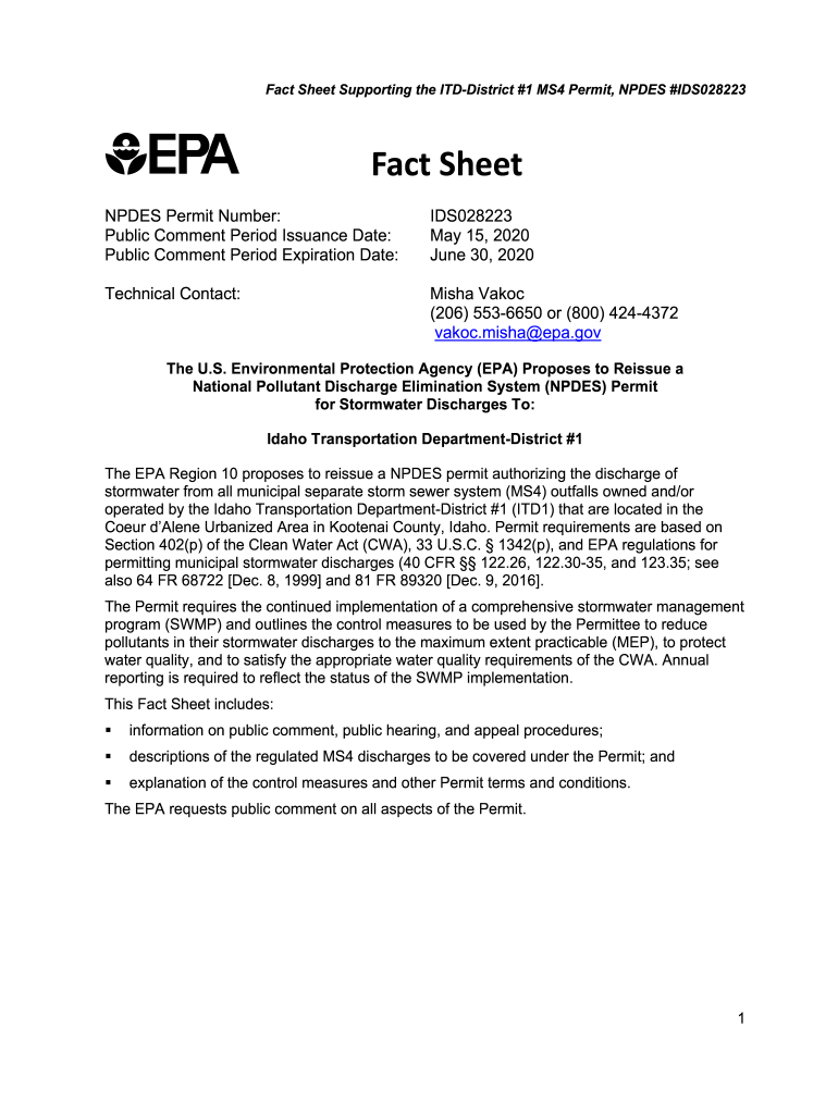 Fillable Online Fact Sheet for the Draft NPDES Permit for the Idaho ...
