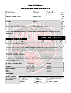 Fillable Online Course Selection Worksheet 2015-2016 Fax Email Print - pdfFiller