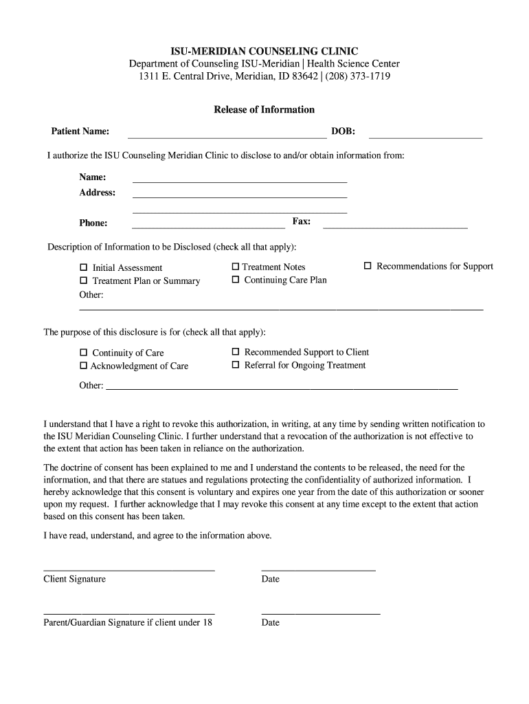Fillable Online ISU-MERIDIAN COUNSELING CLINIC Fax Email Print - pdfFiller