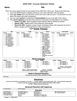 Fillable Online 2020-2021 Course Selection Sheet Fax Email Print ...
