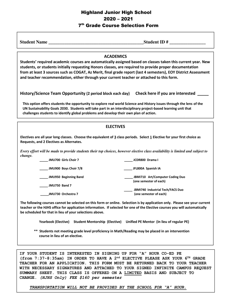 Fillable Online Highland Junior High School Fax Email Print - pdfFiller