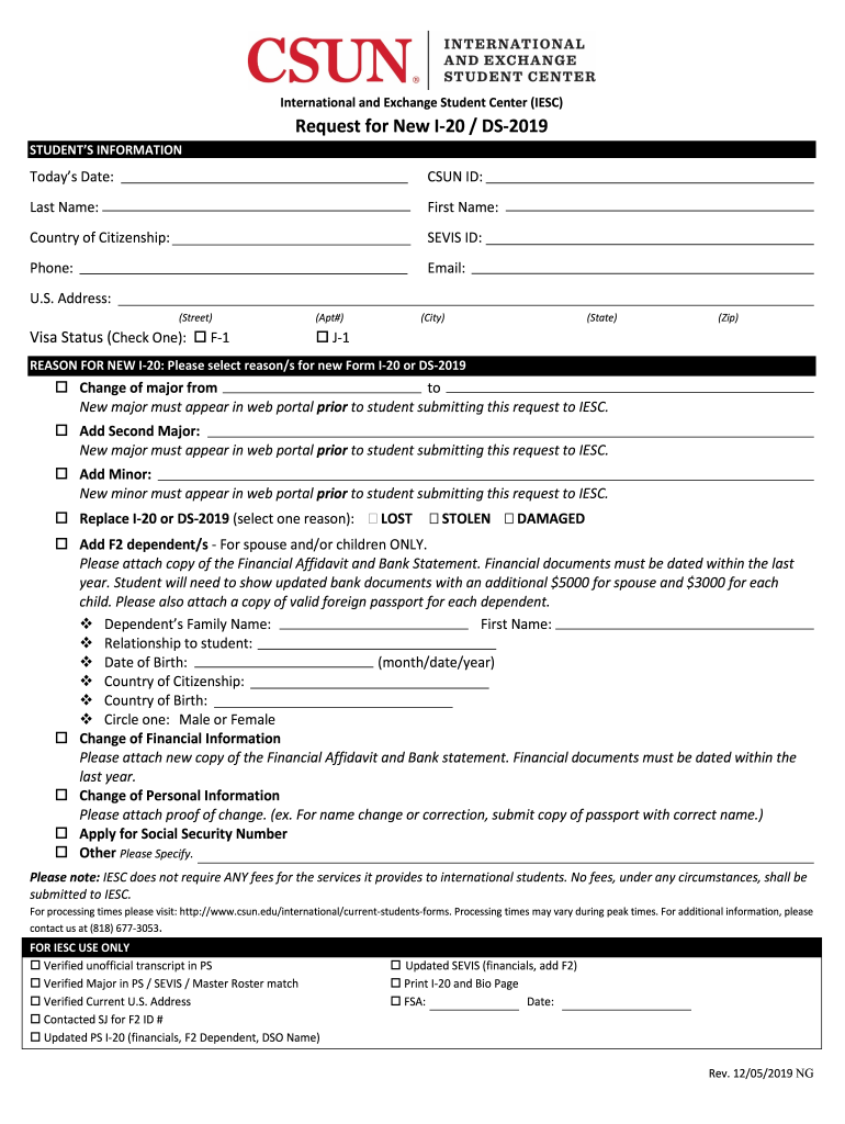 Fillable Online Request for New I-20 / DS-2019 Fax Email Print - pdfFiller