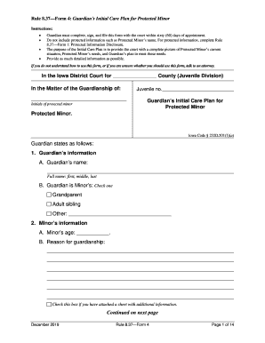 Fillable Online 37Form 4: Guardian's Initial Care Plan for Protected ...