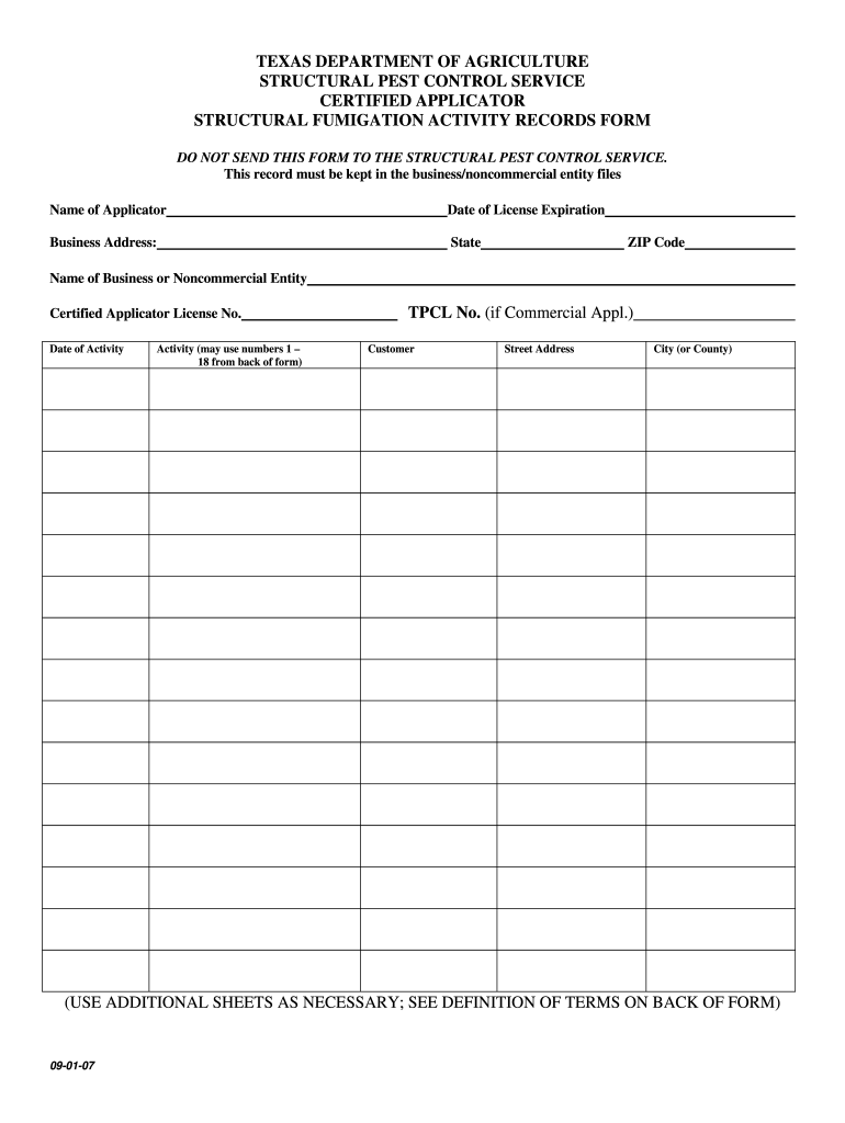 Fillable Online STRUCTURAL FUMIGATION ACTIVITY RECORDS FORM Fax Email ...