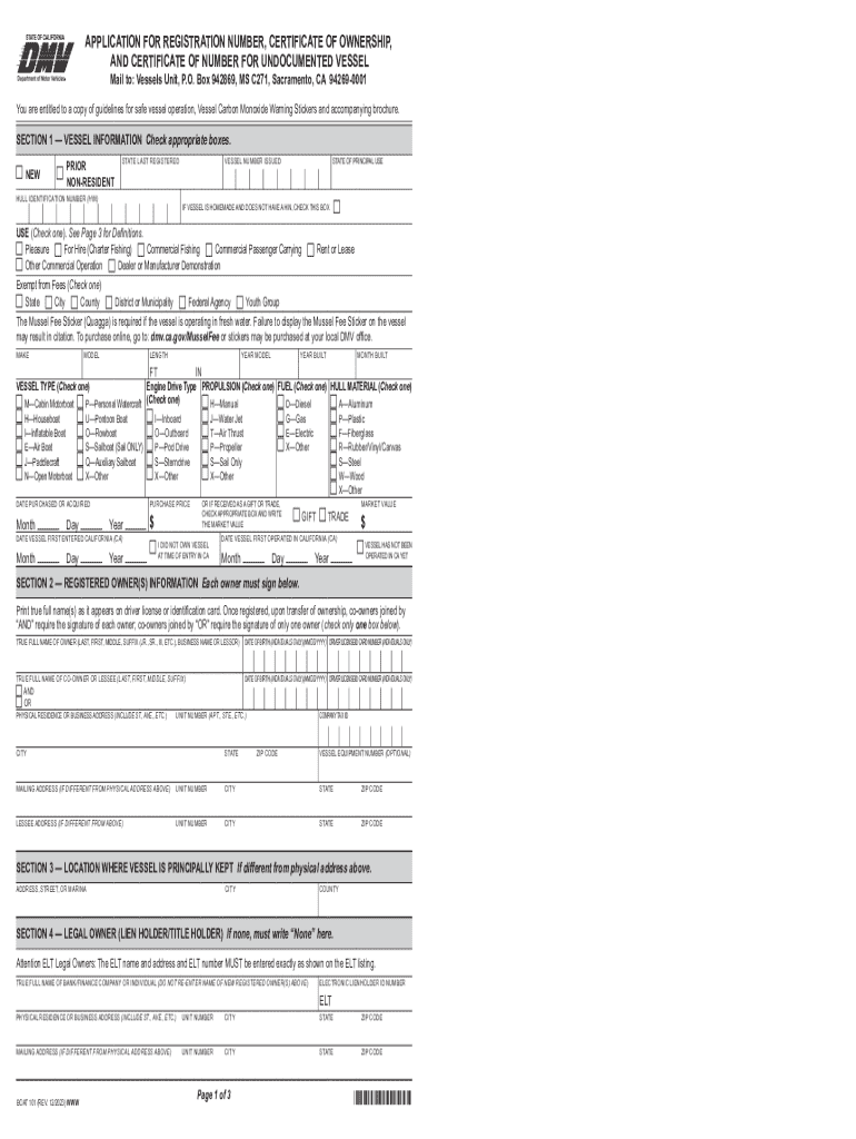 BOAT 101, Application for Registration Number, Certificate of Ownership ...