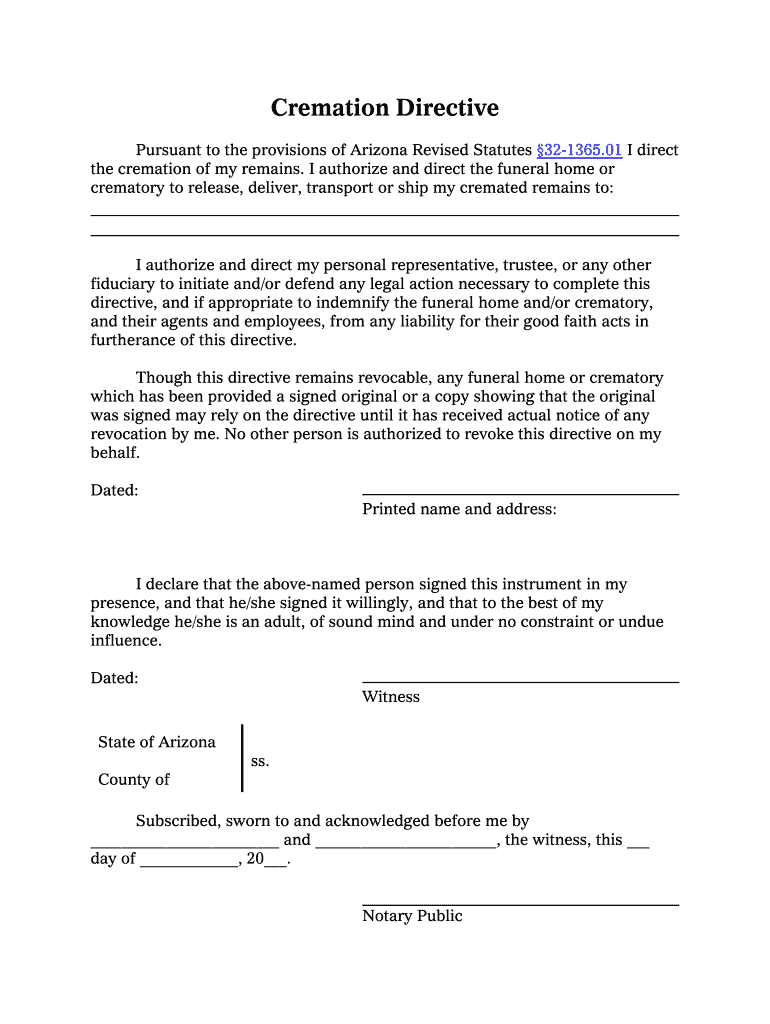 Fillable Online Cremation Directive Fax Email Print - pdfFiller