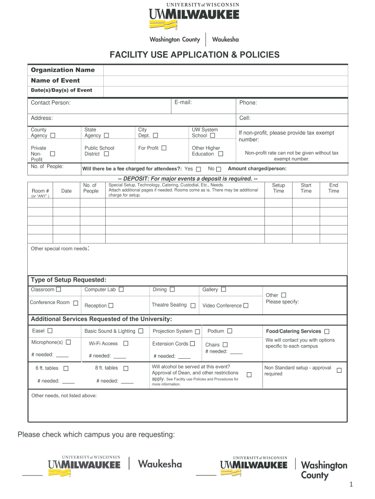Fillable Online Facilities Rental Request Form - Forms ... - UW ...