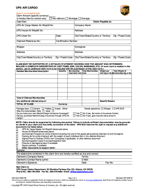 Fillable Online Fillable Online UPS SCS Customer Cargo Claim Form Asia ...