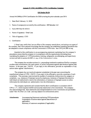 Fillable Online Annual 47 C.F.R64.2009(e) CPNI Certification Template ...