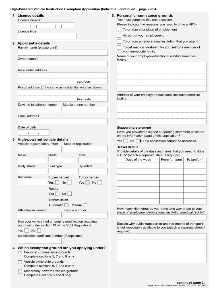 Fillable Online High-Powered Vehicle Restriction Exemption Application ...