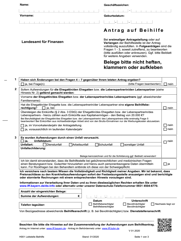 Beihilfeantrag Bayern - Fill Online, Printable, Fillable, Blank | pdfFiller