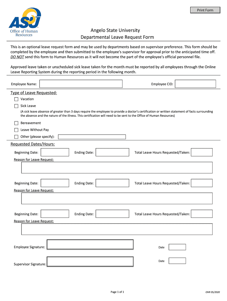 Fillable Online Departmental Leave Request Form Fax Email Print - pdfFiller