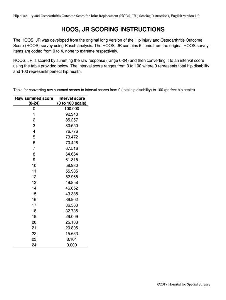 Fillable Online Hip disability and Osteoarthritis Outcome Score for ...