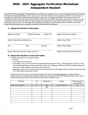 Fillable Online 2020 2021 Aggregate Verification Worksheet Fax Email Print - pdfFiller
