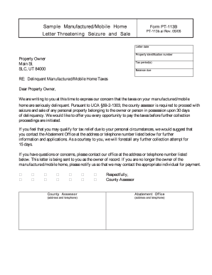 Fillable Online PT-113B, Sample Manufactured/Mobile Home Letter ...