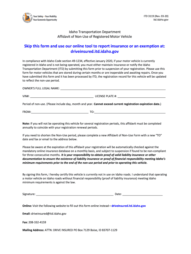 Idaho Transportation Department Form Itd3119 2020 - Fill and Sign ...