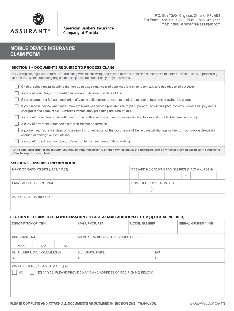 Fillable Online Help - optional credit insurance claimsAssurant Fax ...
