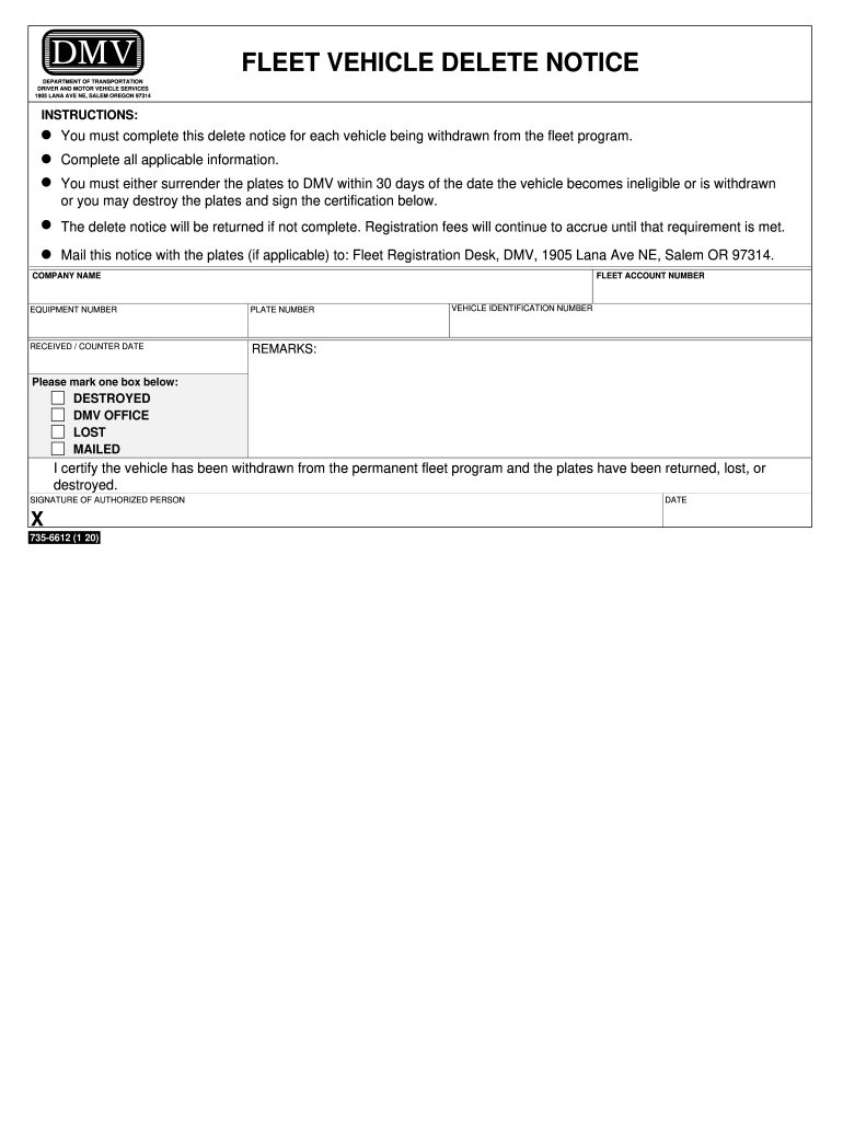 Fillable Online Fillable Online odot state or FLEET VEHICLE DELETE NOTICE Fax Email Print ...
