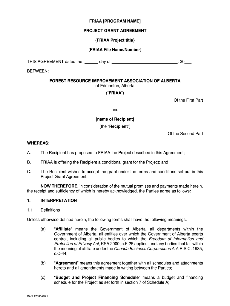 Fillable Online FRIP FRIAA Standard Form Template Project Grant ...