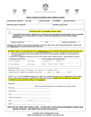 Fillable Online EDUCATION PAYMENT (EP) APPLICATION Fax Email Print ...