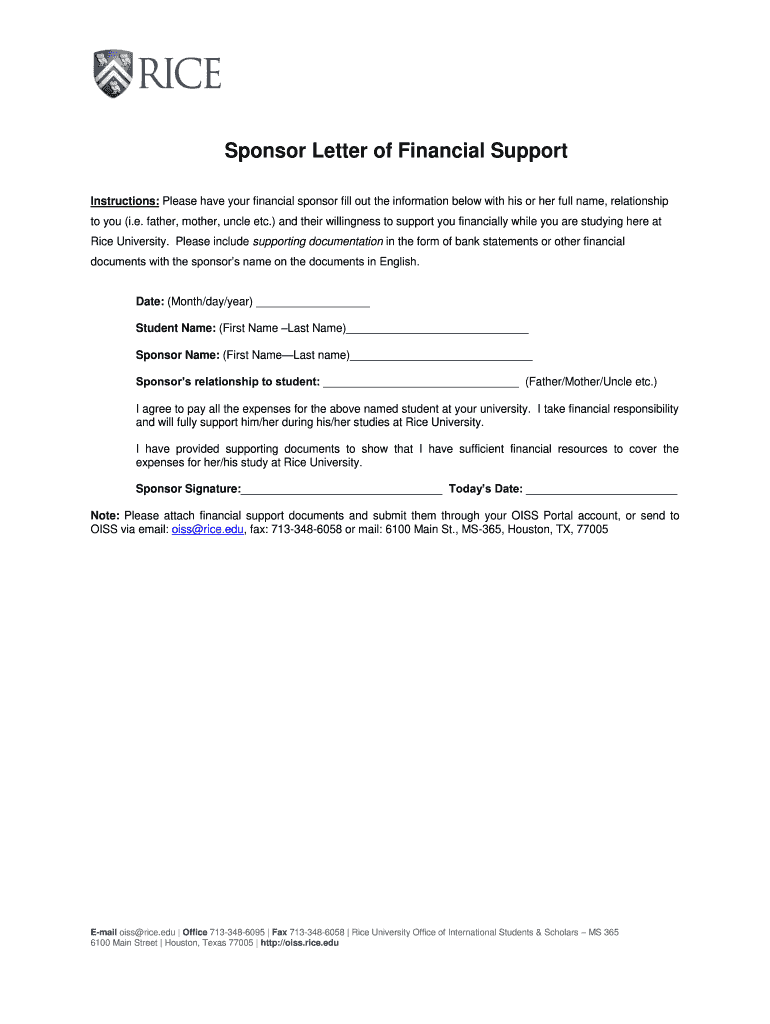 Financial Sponsorship Letter - Fill Online, Printable, Fillable, Blank ...
