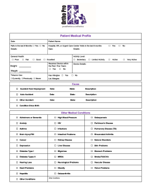 Fillable Online Patient Medical Profile - Ortho Pro Associates Fax ...