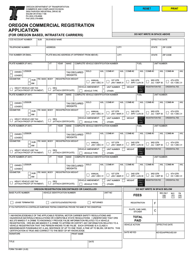 Fillable Online Oregon Department of Transportation : Registration ...