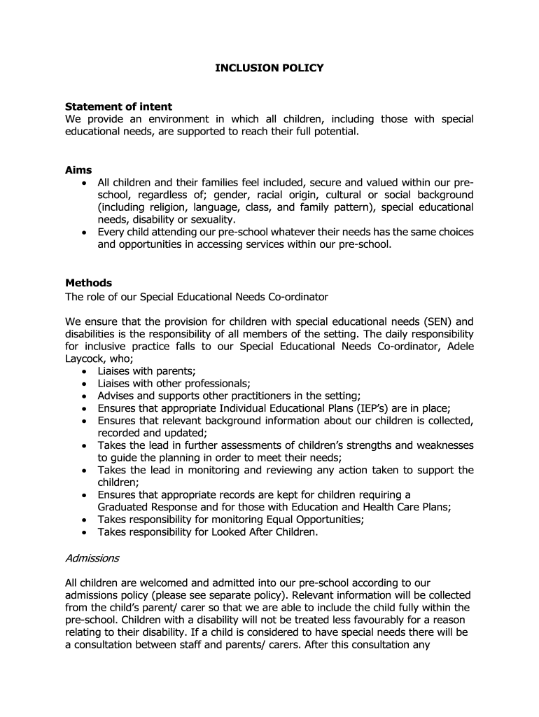 Fillable Online Inclusion Fact Sheet Fax Email Print - pdfFiller