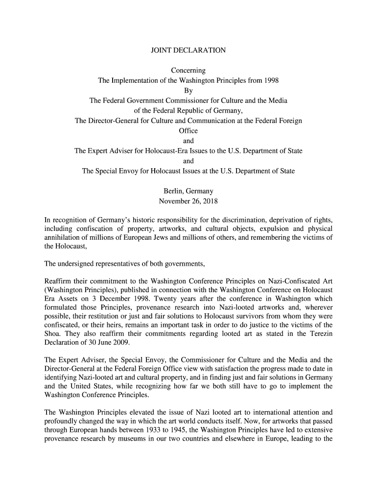 Fillable Online JOINT DECLARATION. The Implementation of the Washington ...