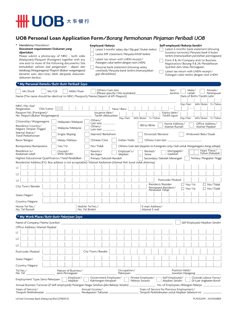 Fillable Online UOB Personal Loan Application Form(Nov2019)-Web-ReFA ...