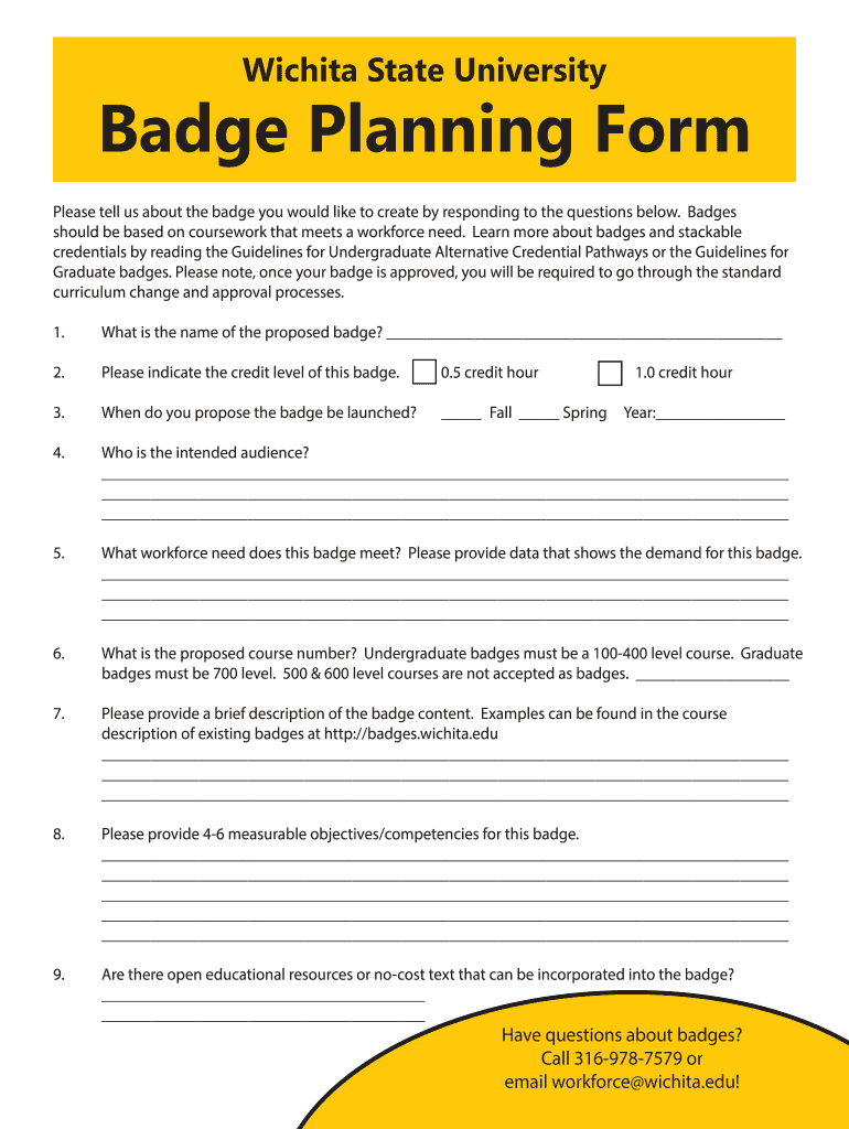 Fillable Online WSU Badge Planning Form revised Fax Email Print - pdfFiller