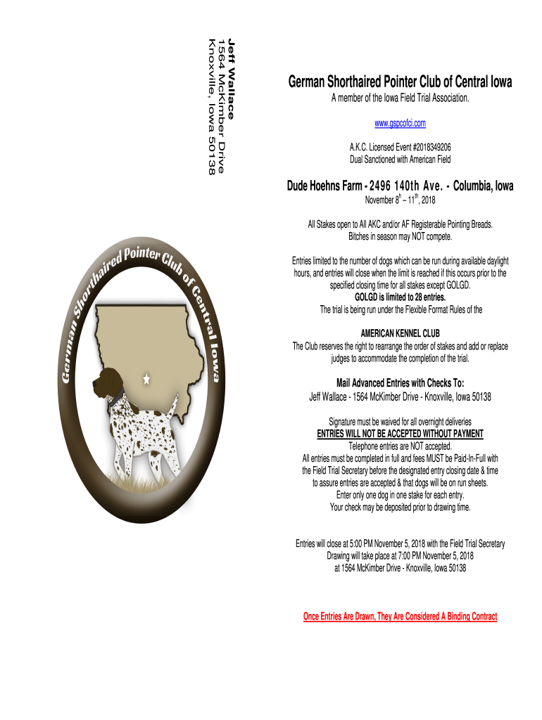 Fillable Online German Shorthaired Pointer Club of Central Iowa - American ... Fax Email Print ...